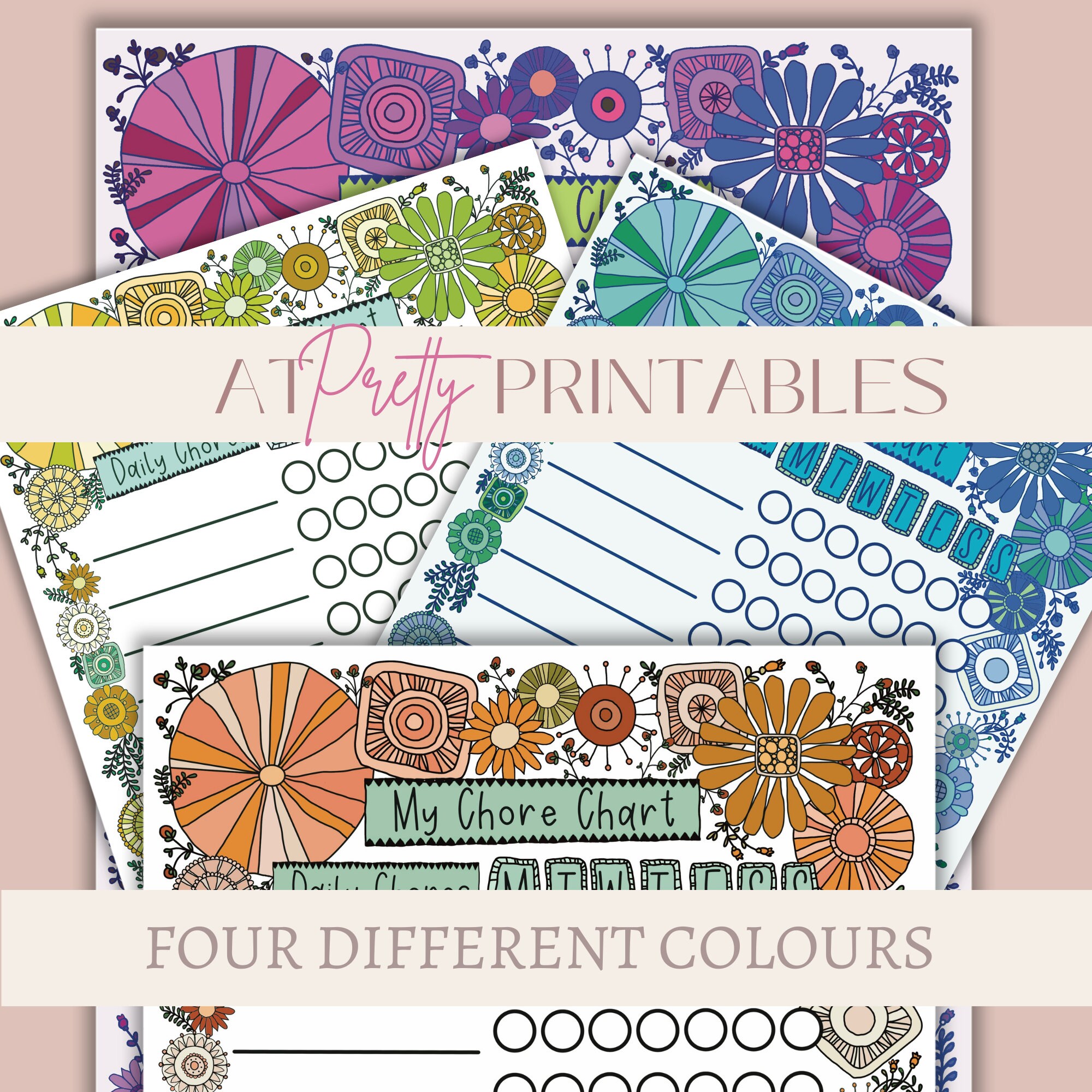 Boho Flowers Kids Printable Chore Chart, Bundle, Weekly Routine ...