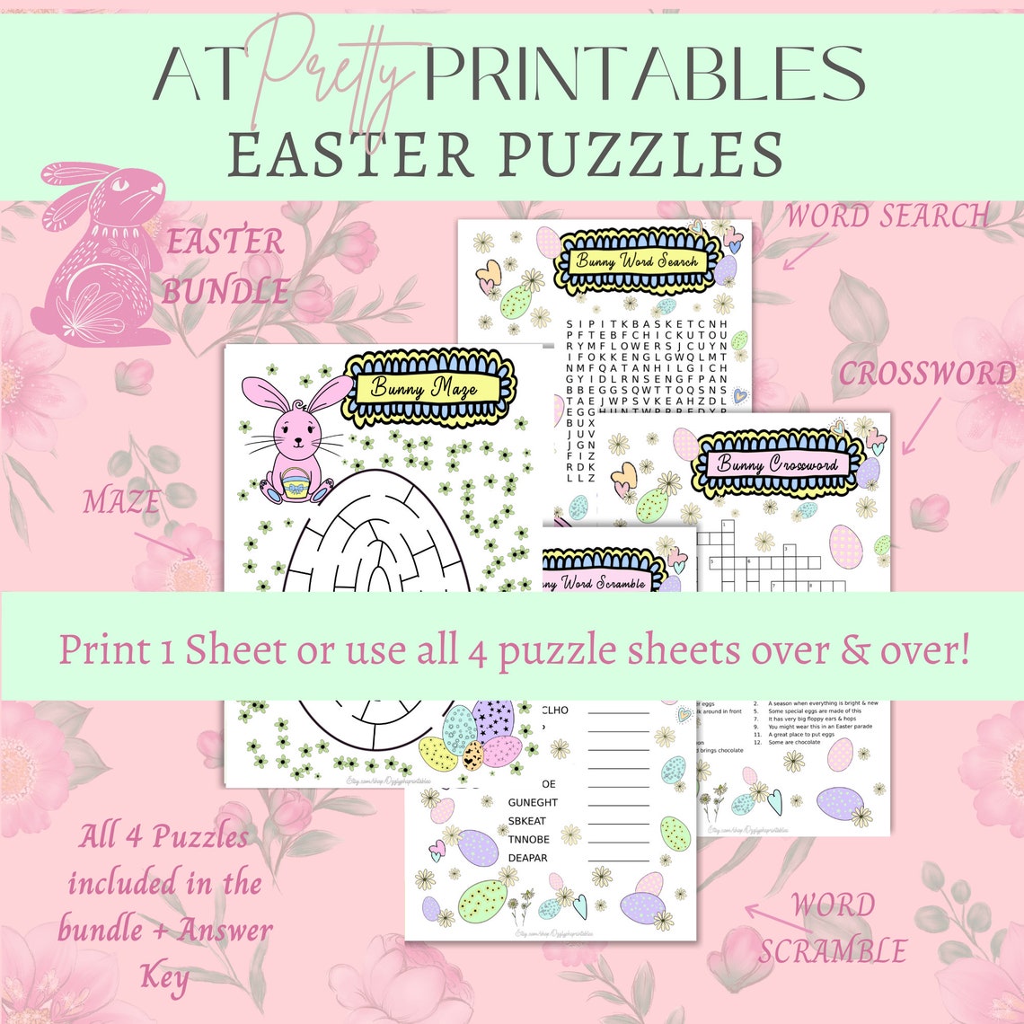Easter Activity Bundle, Kids Printable Puzzles Bundle, Easter Printable ...