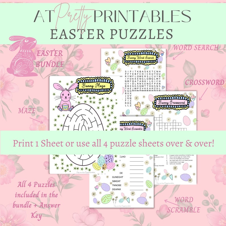 Easter Activity Bundle, Kids Printable Puzzles Bundle, Easter Printable ...