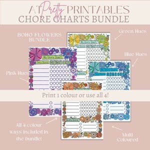 Boho Flowers Kids Printable Chore Chart, Bundle, Weekly Routine ...