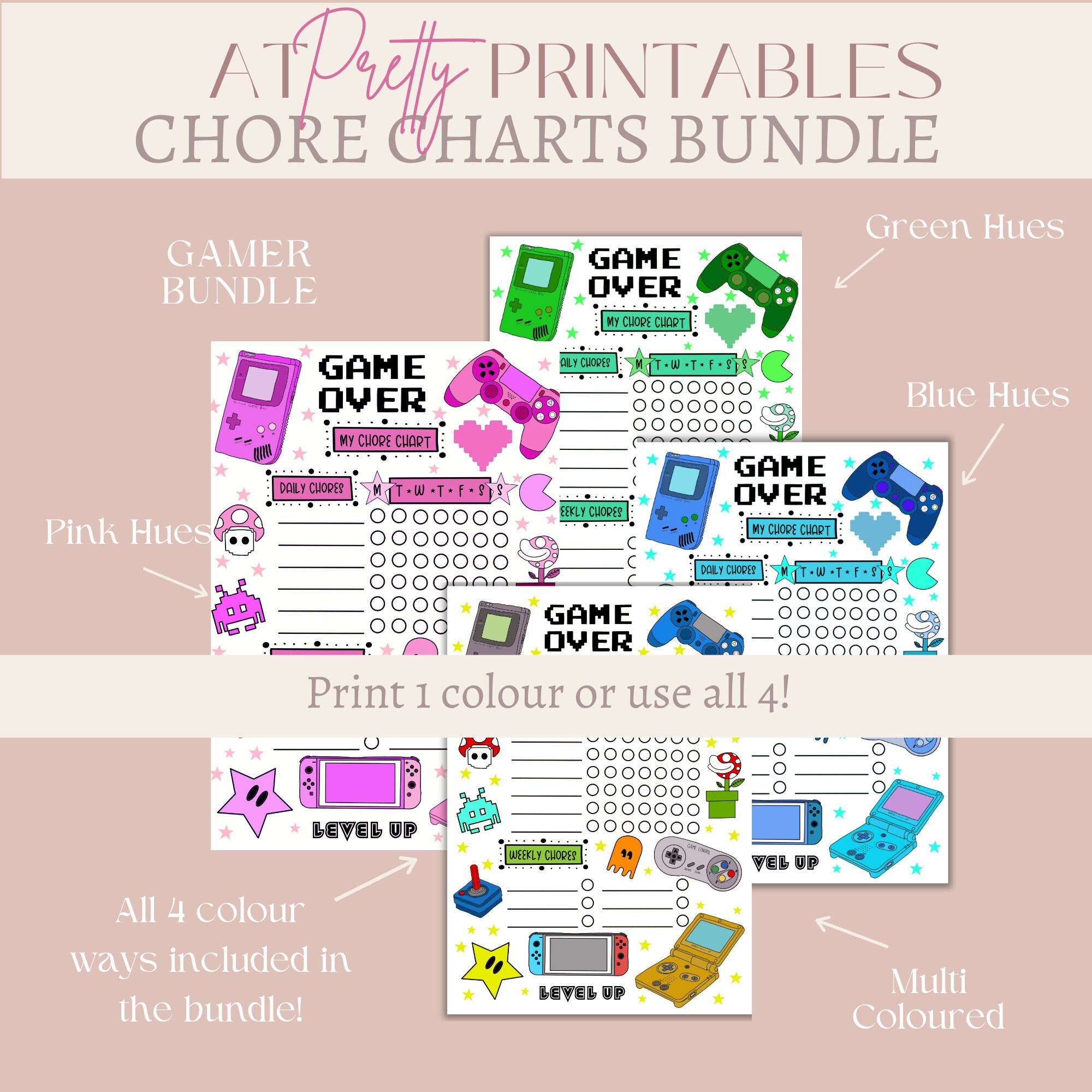 Gamer Kids Printable Chore Chart, Daily,bundle, Weeklyroutine Checklist ...