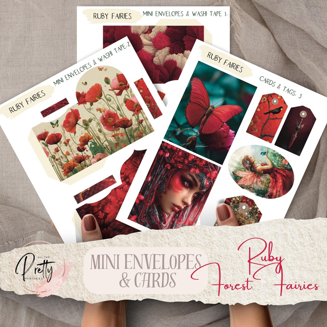 Ruby Red Forest Fairies Mini Envelopes Printable's Bundle Digital Pages ...