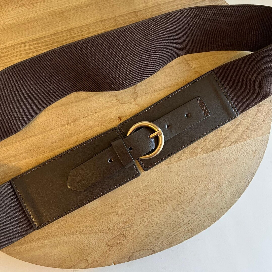Jessica Howard Brown Vegan Leather Wide Elastic Wrap Belt Gold Buckle ...