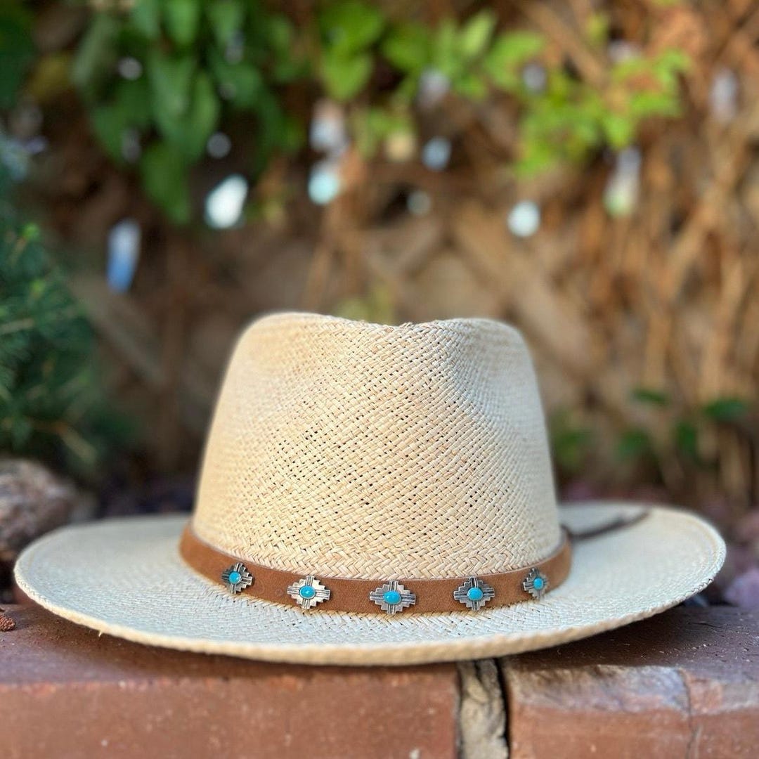 Sierra USA Made Leather Band Turquoise Straw Summer Hat Women's XL - Etsy