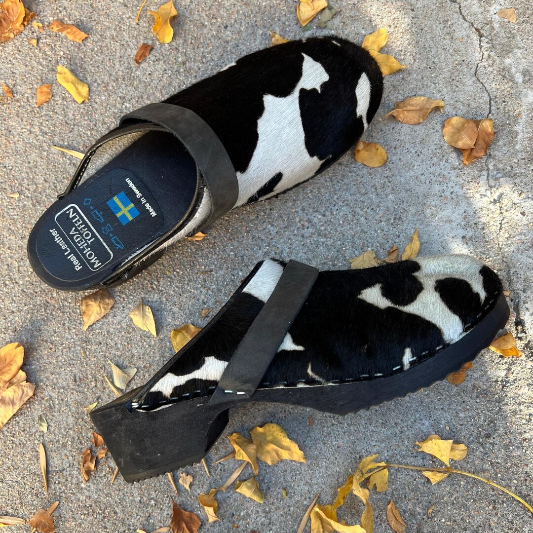 Moheda Toffeln Swedish Indy Cowhair One of a Kind Leather Wooden Clog ...