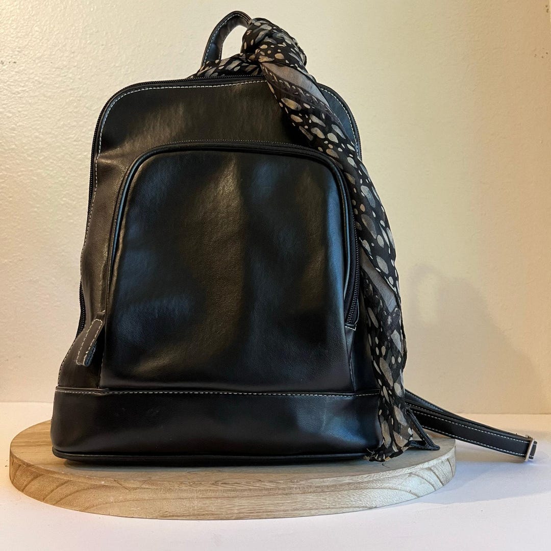 Vintage 90s Black Square PVC Leather Scarf Tie Medium Backpack - Etsy