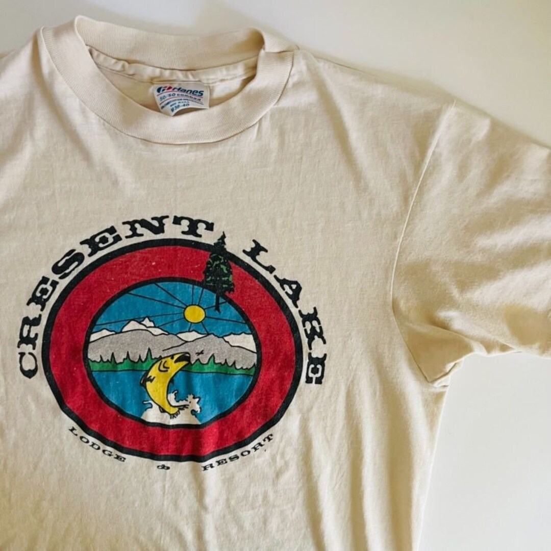 Vintage 2 Ply Cream 80s Cresent Lake Resort Mountain Short - Etsy