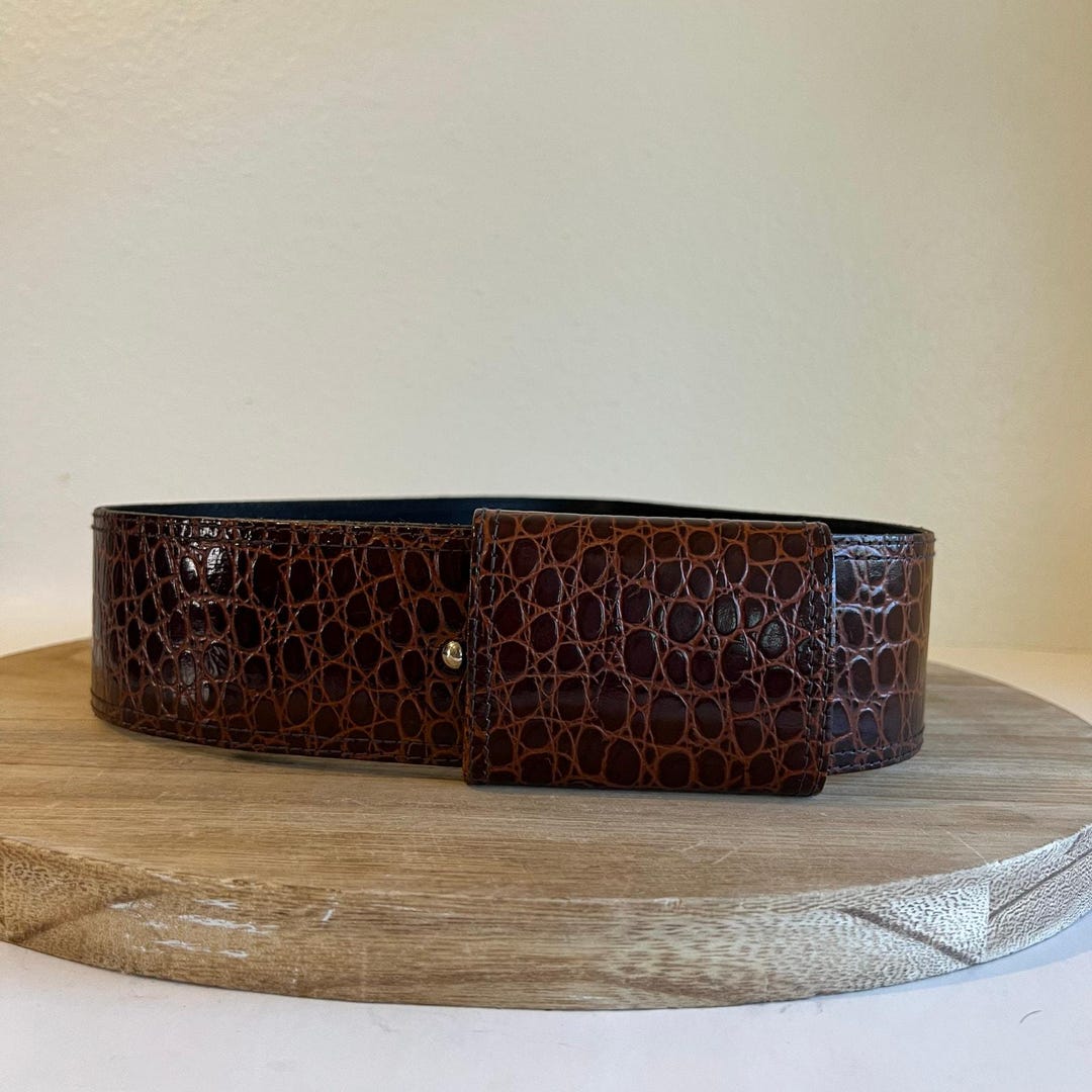 Omega Vintage 90s Brown Snake Skin Genuine Leather Wide Wrap Belt Size ...