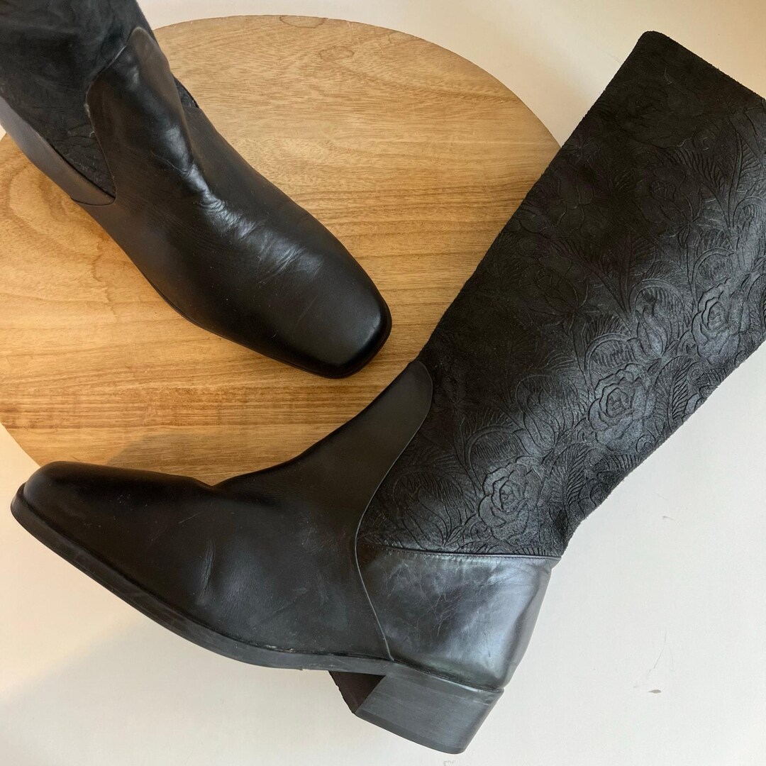 Markon Suela Rose Floral Square Toe Brazil Made Genuine Leather Boots ...