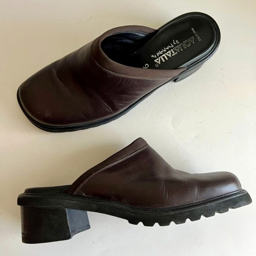 90s Aquatalia Chocolate Brown Leather Chunky Square Toe Made in Italy ...