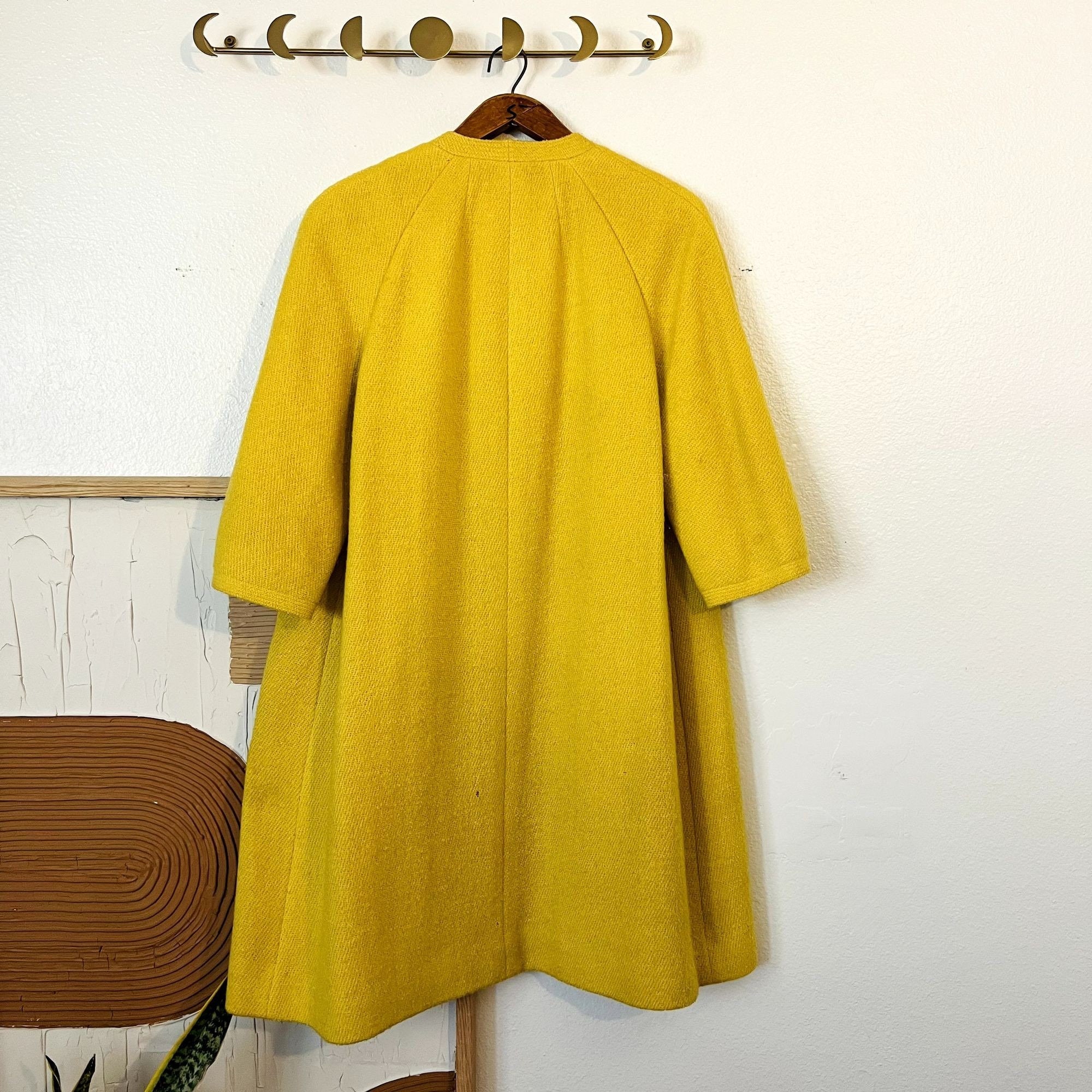 Vintage Yellow Woven Wool Half Sleeve Oversized Button Front Jacket ...