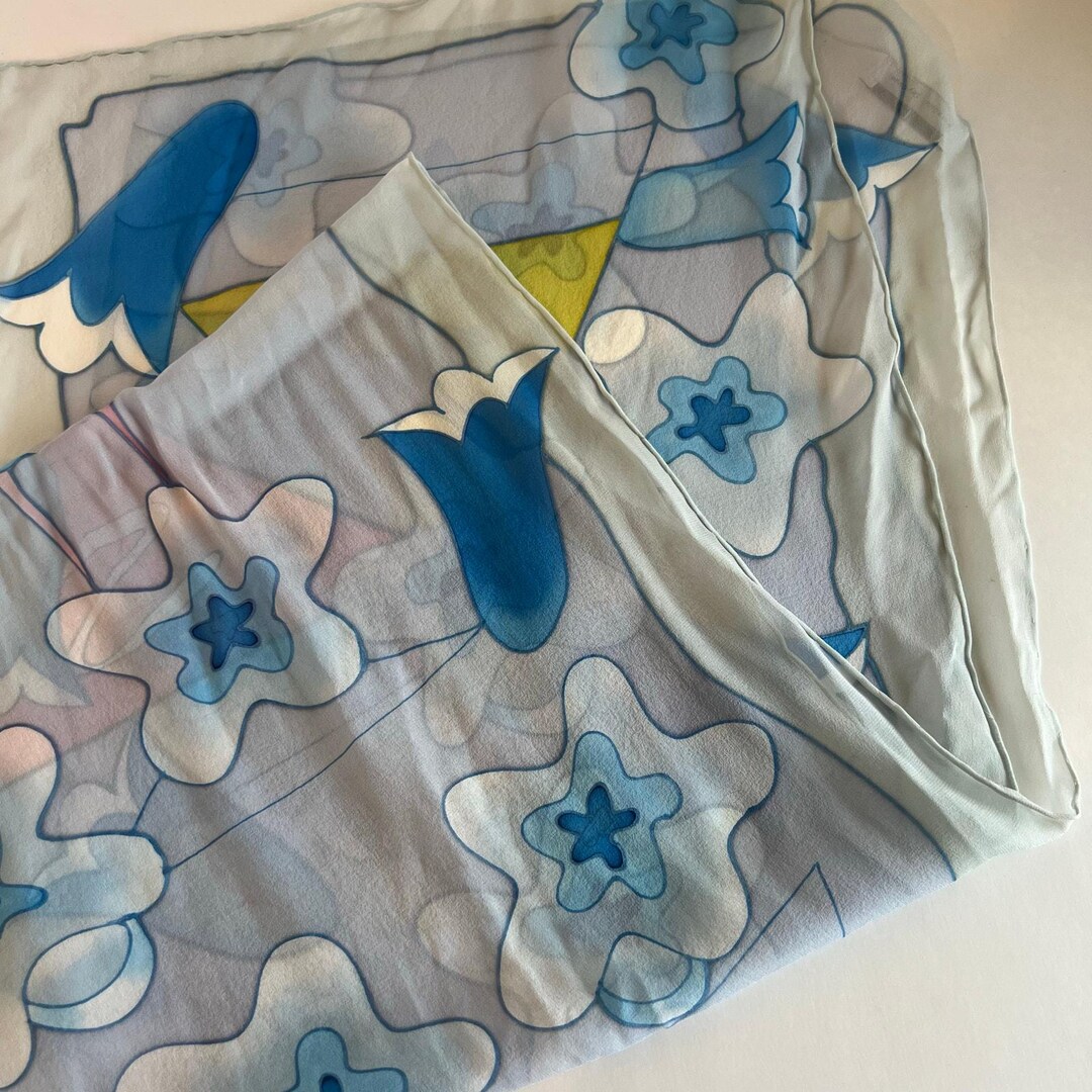 Jenny James Martini Mod Floral Blue Semi Sheer Wrap Scarf Neck Tie - Etsy