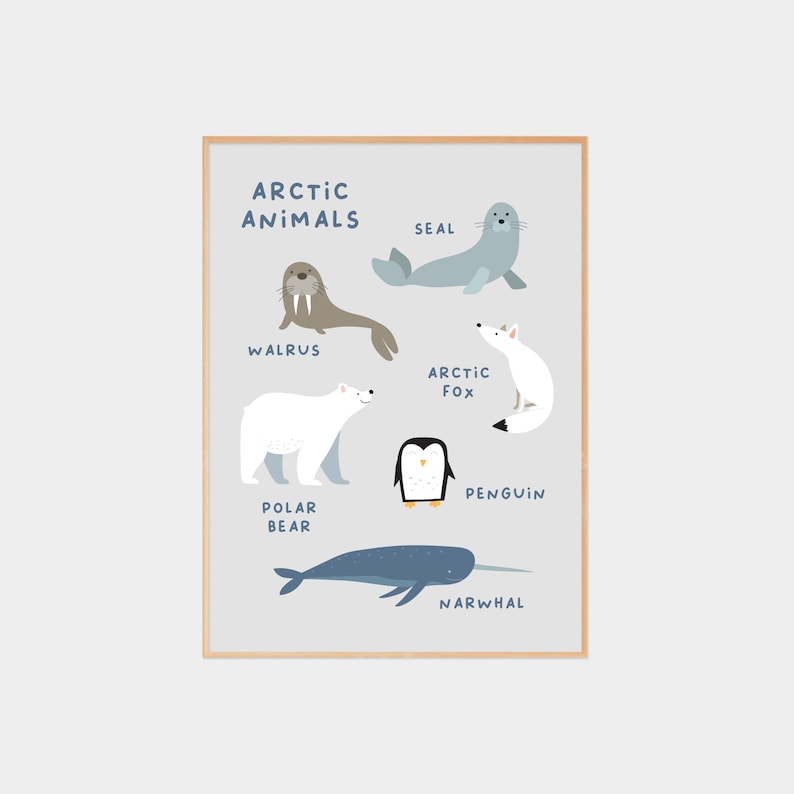 Arctic Life Wall Art for Baby's Nursery. Children's Animal Themed ...