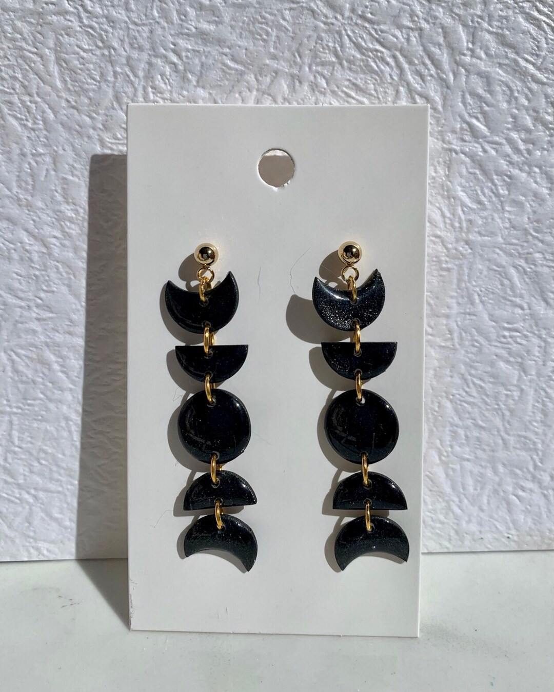 Moon Phase Clay Earrings Sparkly Black Earrings Moon Phase Earrings ...