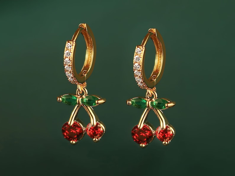 Cherries Ruby Diamond Hoop Earrings Fruit Nature Summer - Etsy