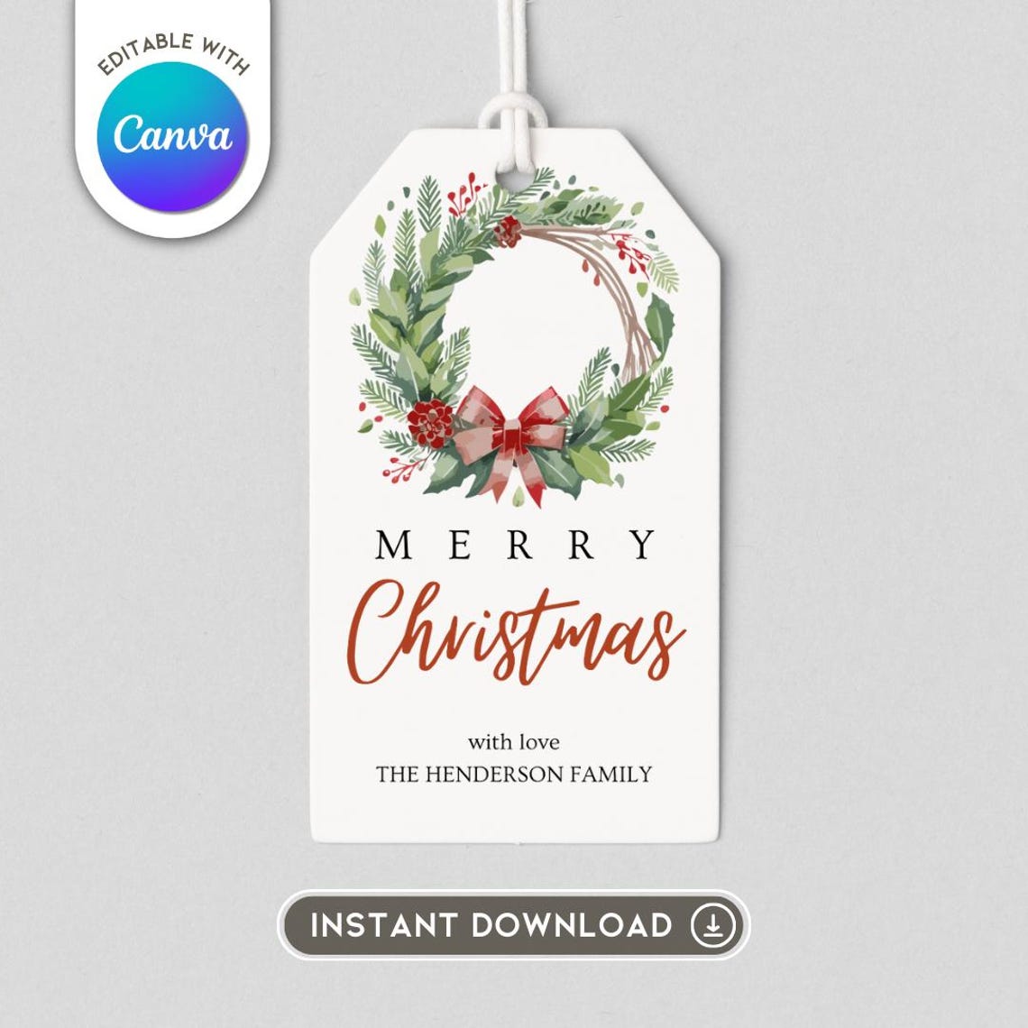Printable Merry Christmas Tag Editable Holiday Tag for Families Instant ...