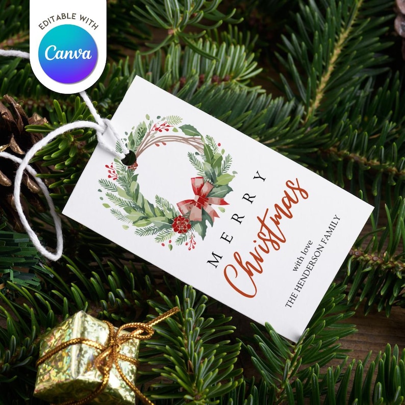Printable Merry Christmas Tag Editable Holiday Tag for Families Instant ...