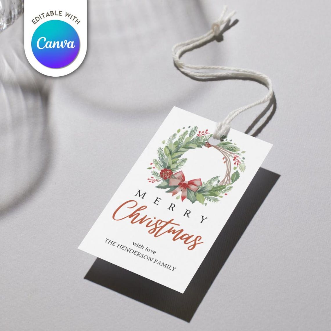 Printable Merry Christmas Tag Editable Holiday Tag for Families Instant ...