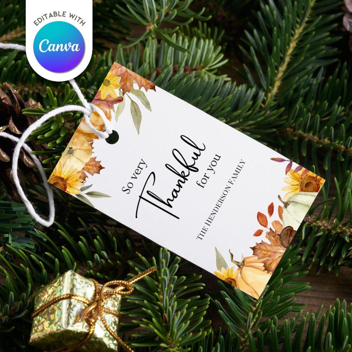 Printable Thankful Gift Tag Editable Holiday Tag for Families Instant ...