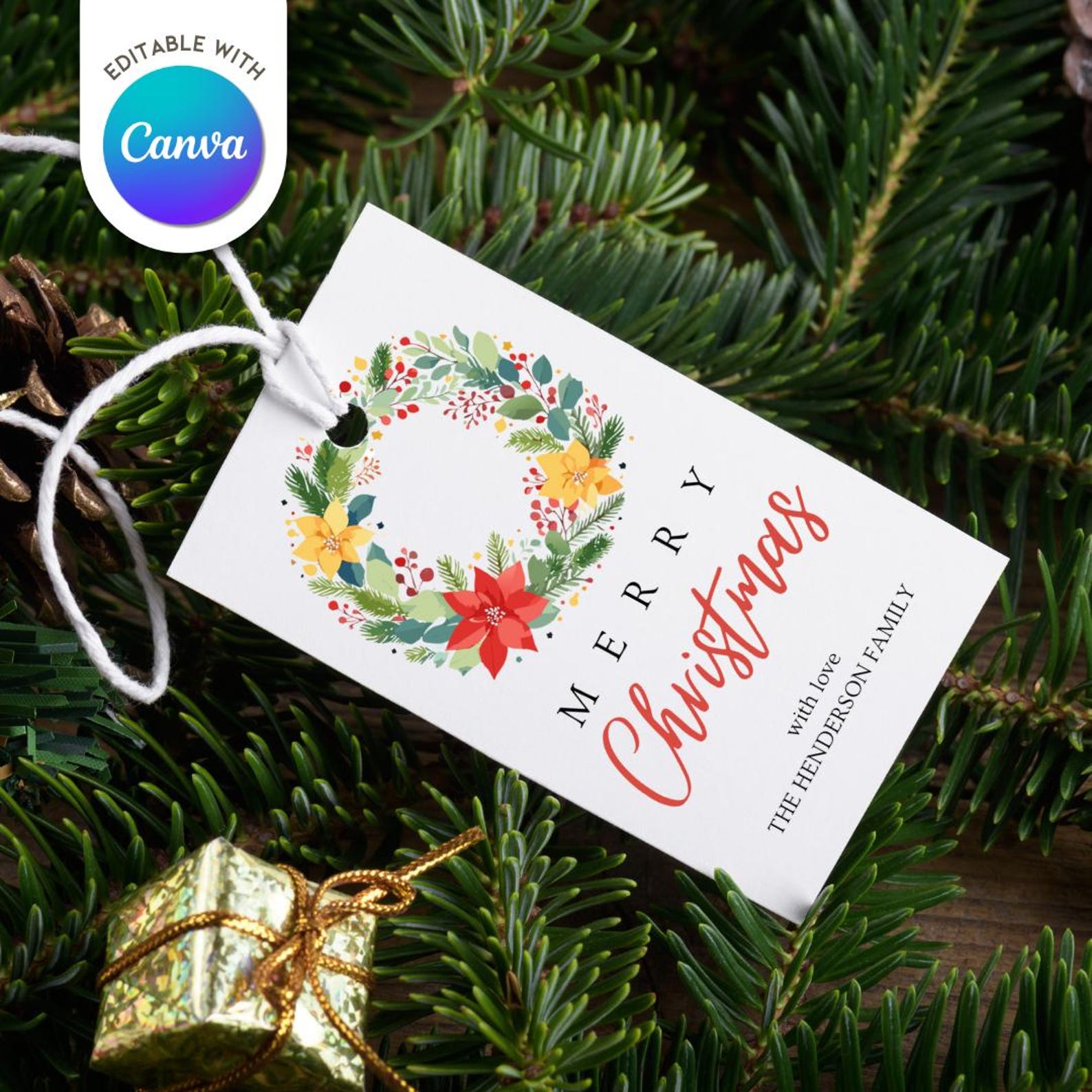 Printable Merry Christmas Tag Editable Holiday Tag for Families Instant ...