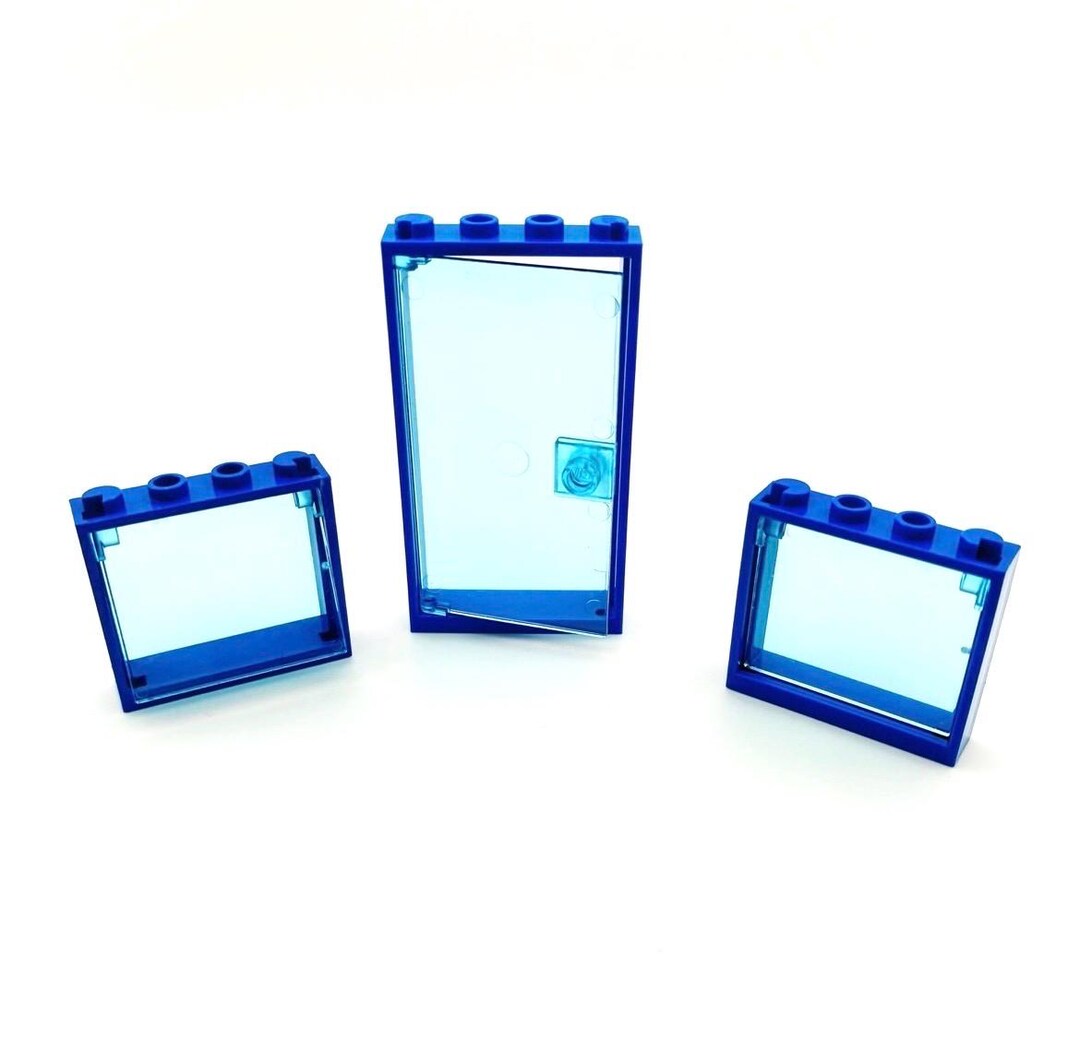 Blue LEGO Door and Translucent Blue Windows - Set of 1 Door and 2 ...