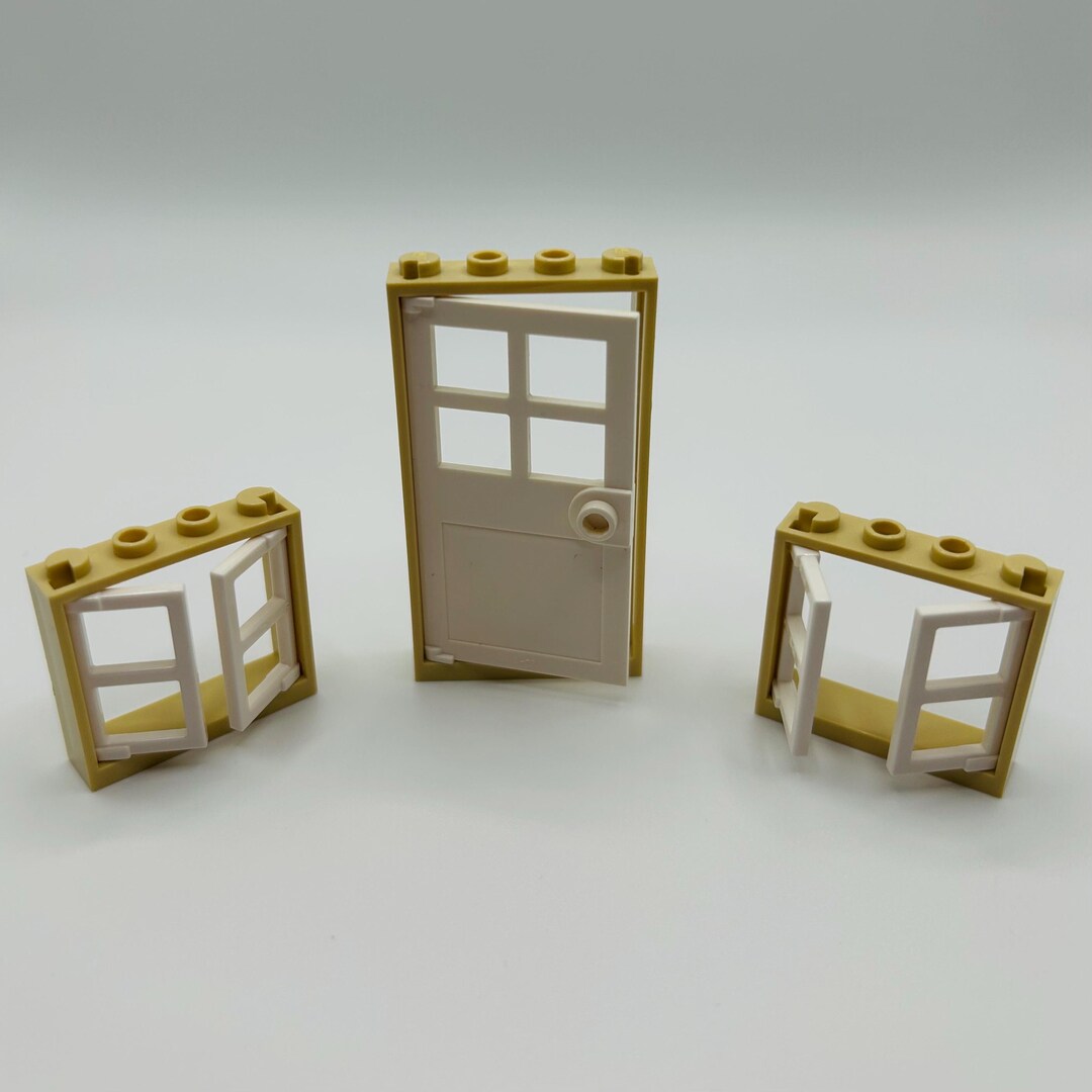 White and Tan LEGO Door and Windows - Set of 1 Door and 2 Windows With ...