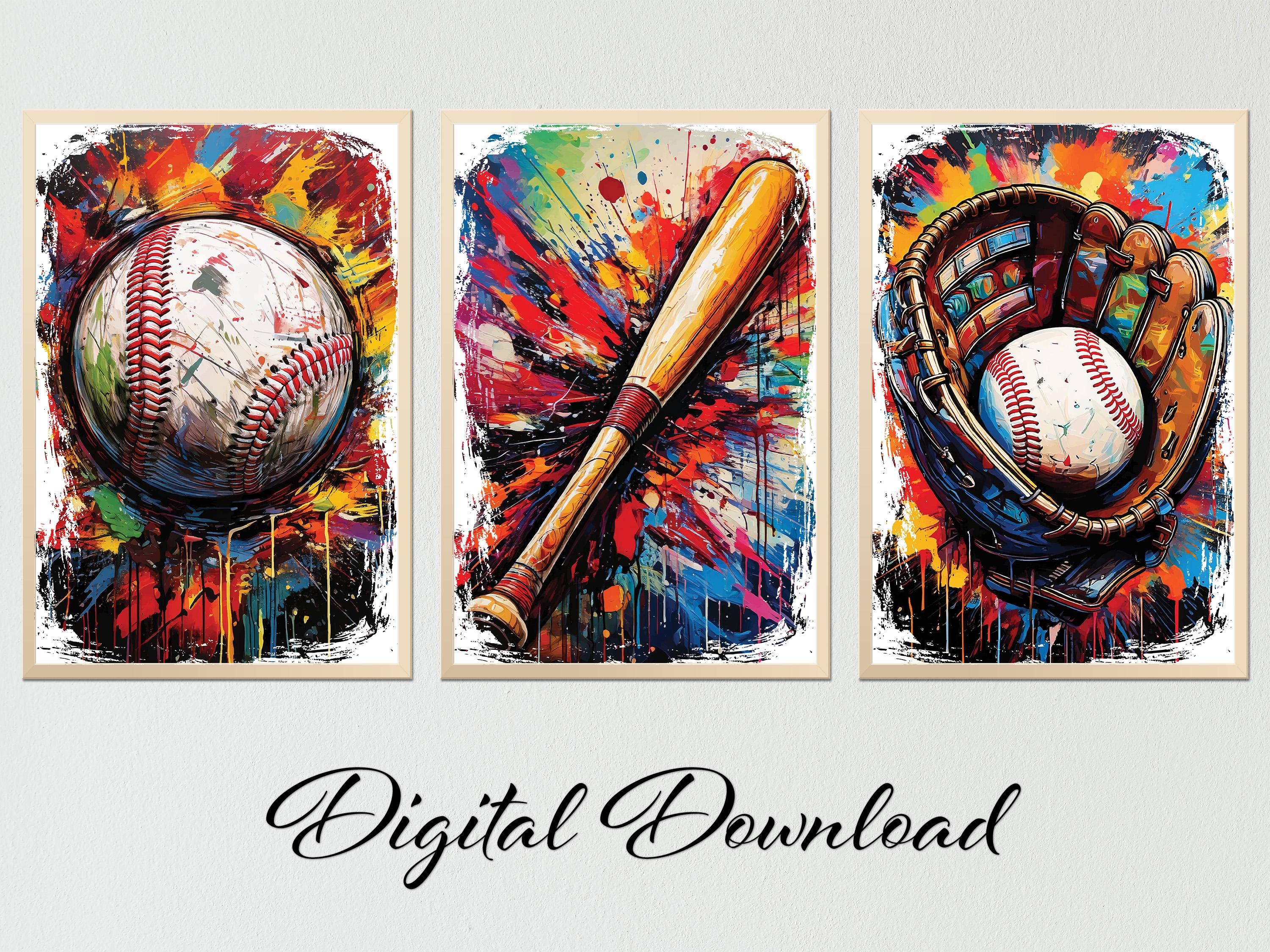 Printable Baseball Graffiti Wall Art, Set of 3, Baseball Decor ...