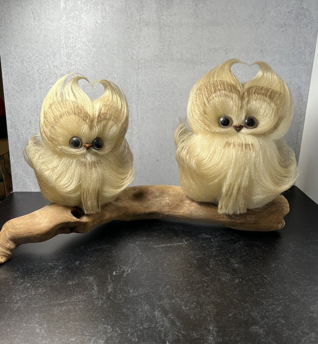 Vintage MCM Wooly Owls on Branch - Etsy