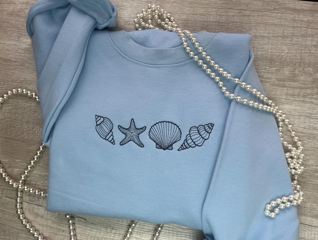 Seashell Embroidered Sweatshirt, Beach Shells Crewneck , Trendy ...