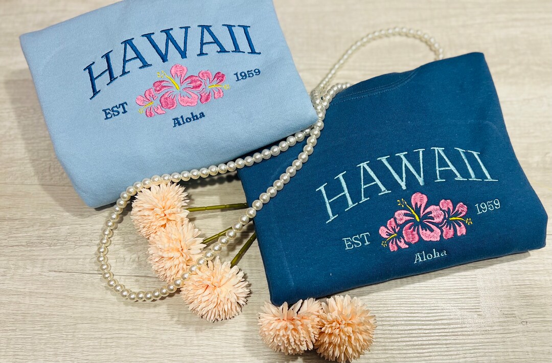 Hawaii Aloha State Embroidered Sweatshirt, Vintage Beach Crewneck . - Etsy