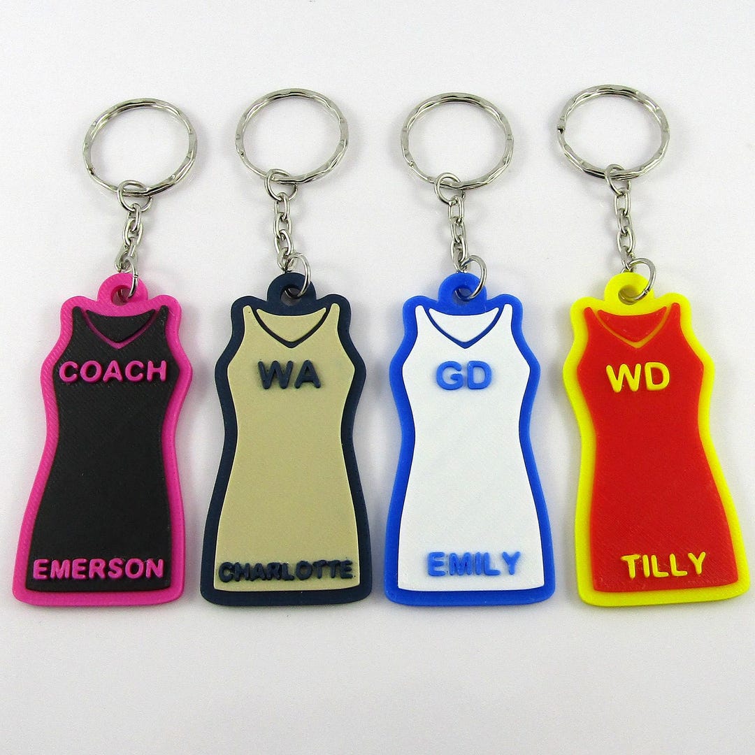 Personalised Netball Dress Jersey Keychain Select Colours, Names and ...