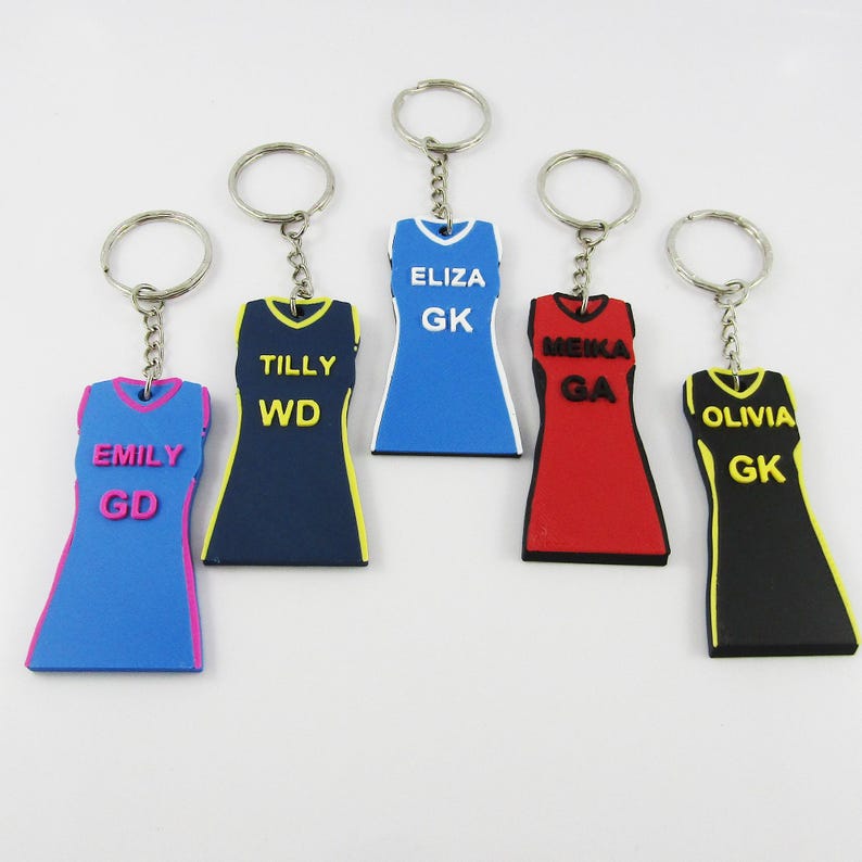 Personalised Netball Dress Jersey Keychain Select Colours, Names and ...