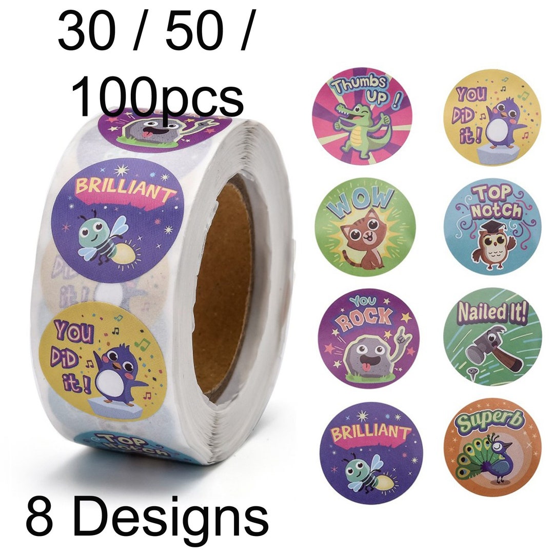 Teacher Reward Motivational Label Stickers 8 Designs 25mm Select Qty ...