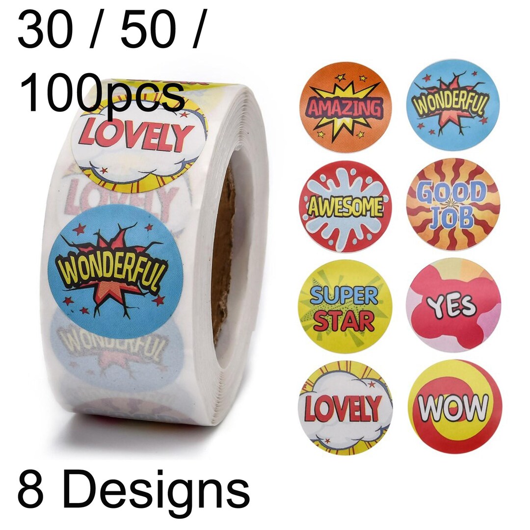 Starburst Words Teacher Reward Label Stickers 8 Designs 25mm Select Qty ...