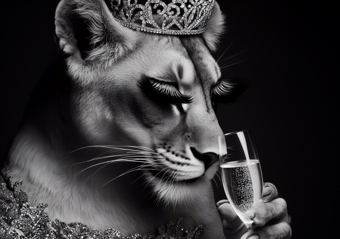 Lioness Queen Tiara Champagne Gown Tree Black and White Photograph ...