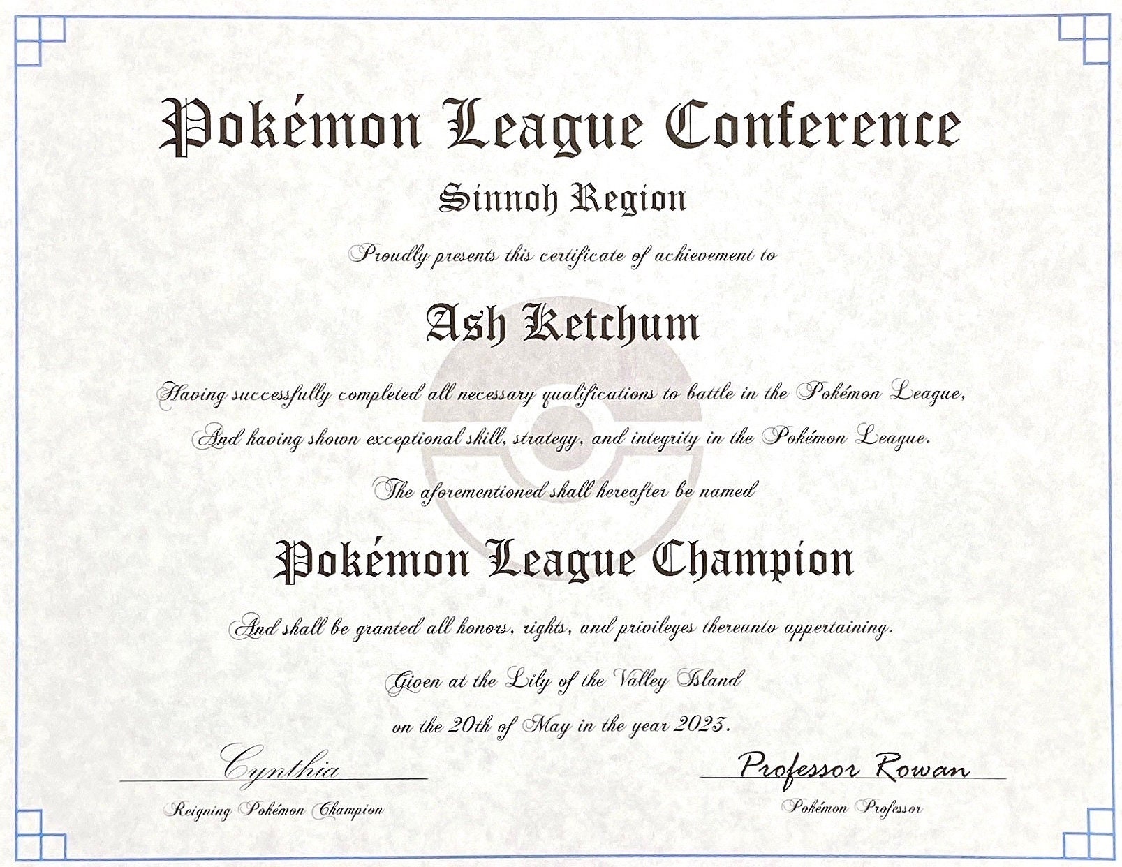 Pokémon League Champion Personalized Certificate - Etsy