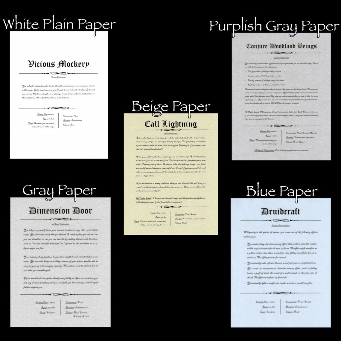 Spell Scrolls, Spell Printouts, Dungeons & Dragons Fifth Edition ...