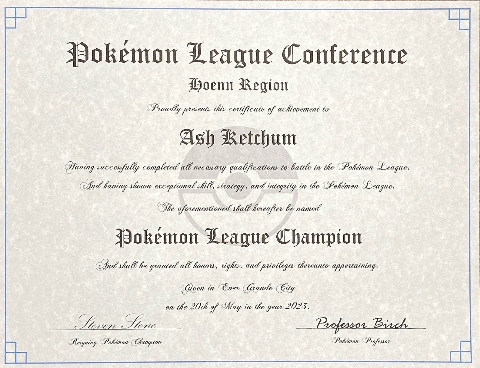 Pokémon League Champion Personalized Certificate - Etsy