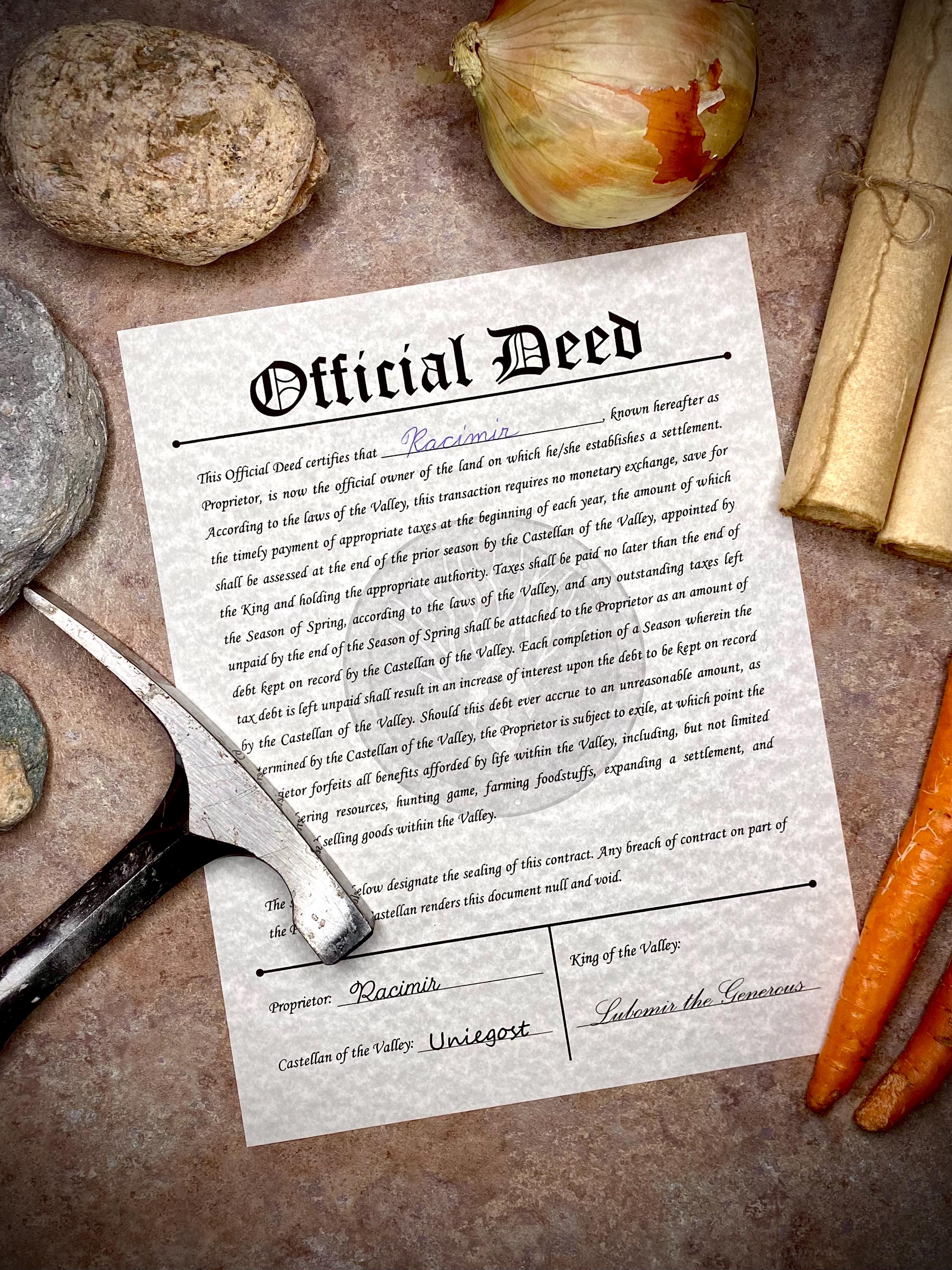 Medieval Dynasty Personalized Deed, Valley or Oxbow - Etsy