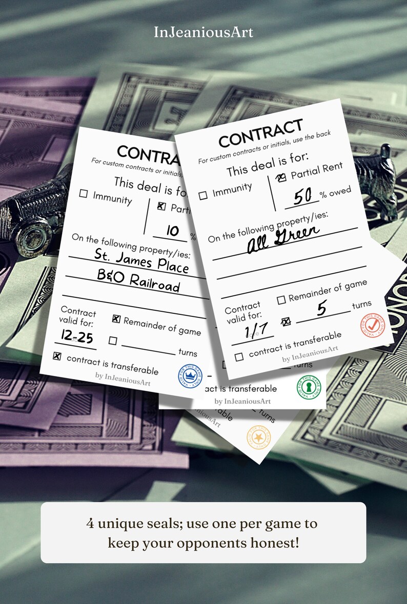 Printable Monopoly Contracts, Digital Download, Immunity Contract ...