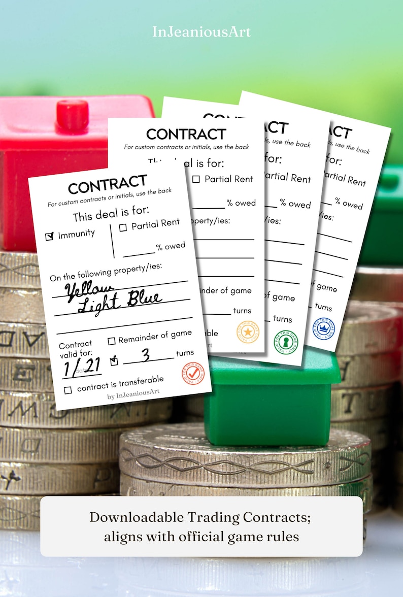 Printable Monopoly Contracts, Digital Download, Immunity Contract ...