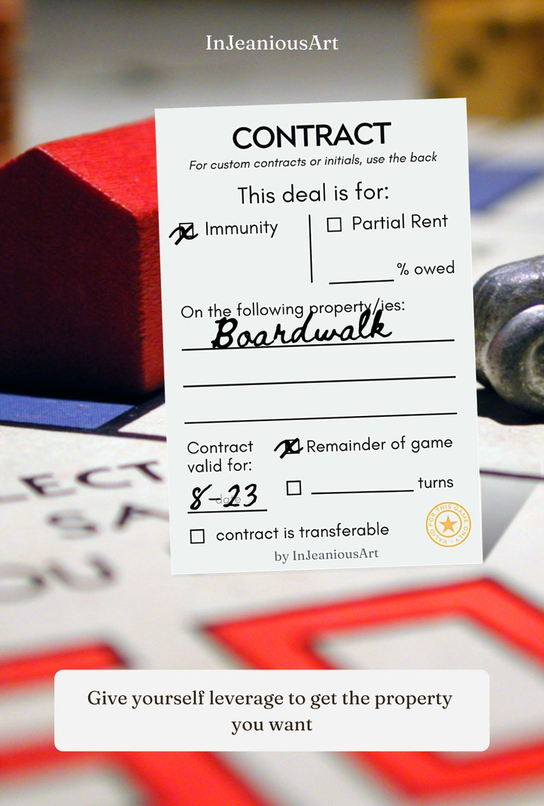 Printable Monopoly Contracts, Digital Download, Immunity Contract ...