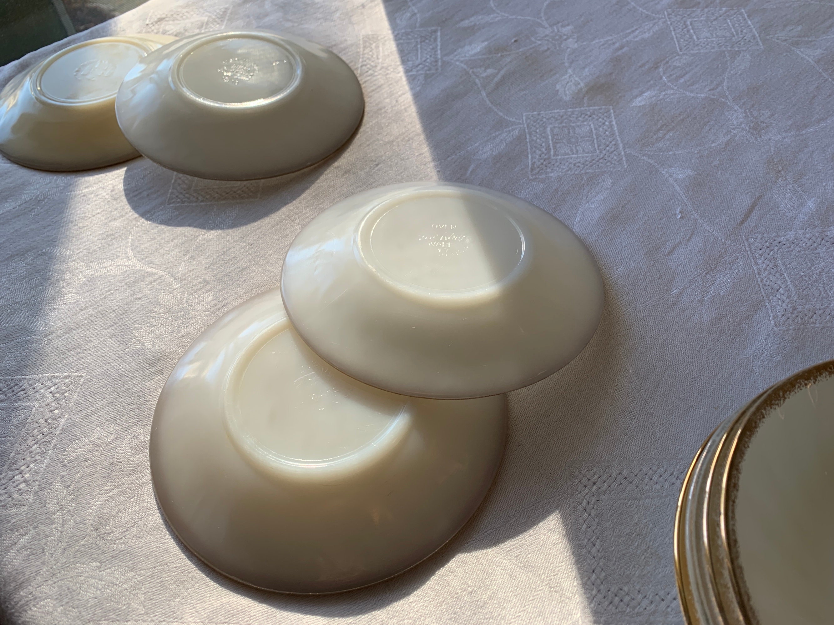 Fire King Swirl Milk Glass Saucers With 22k Gold Trim - Coffee Plates ...
