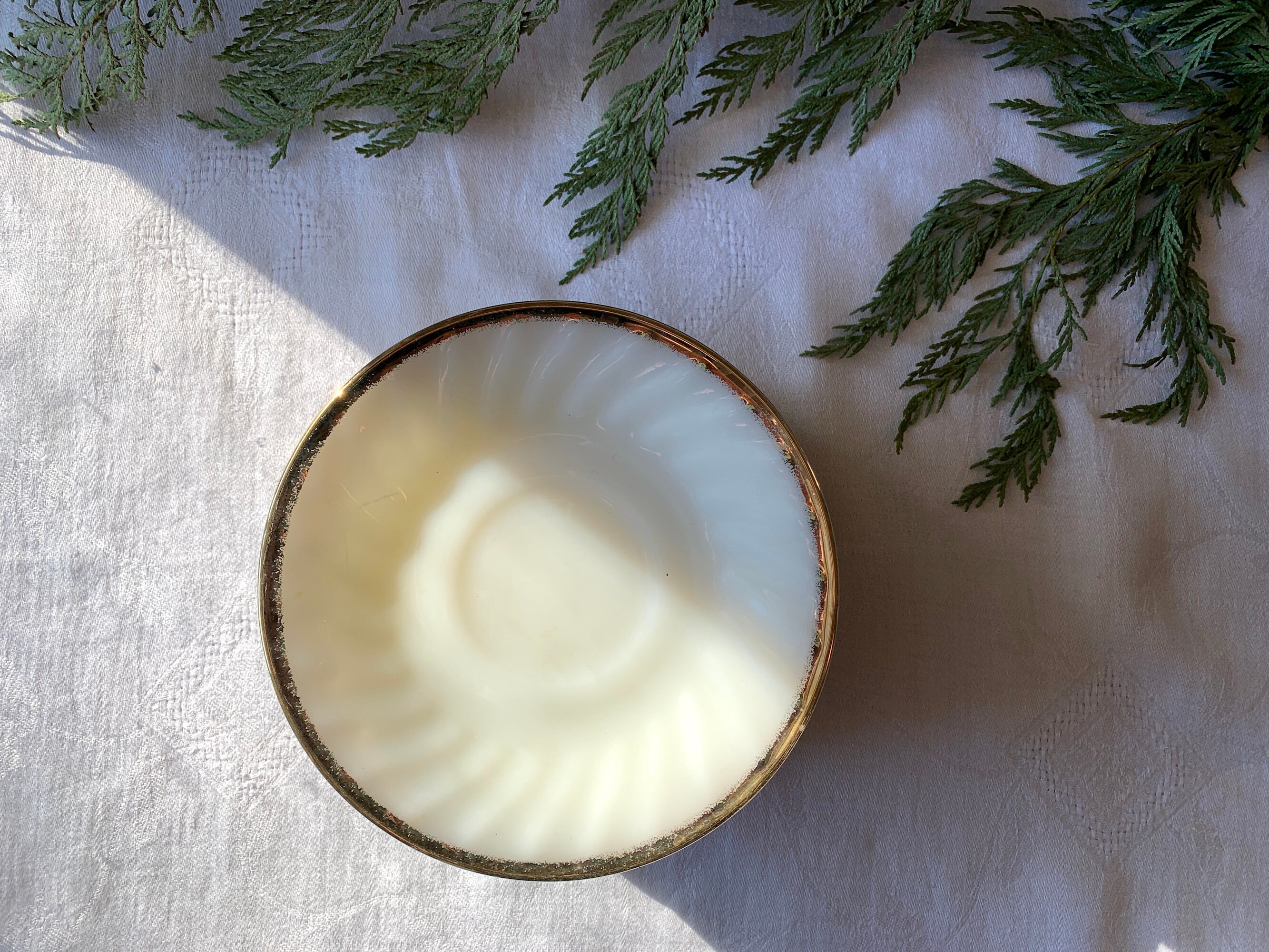 Fire King Swirl Milk Glass Saucers With 22k Gold Trim - Coffee Plates ...