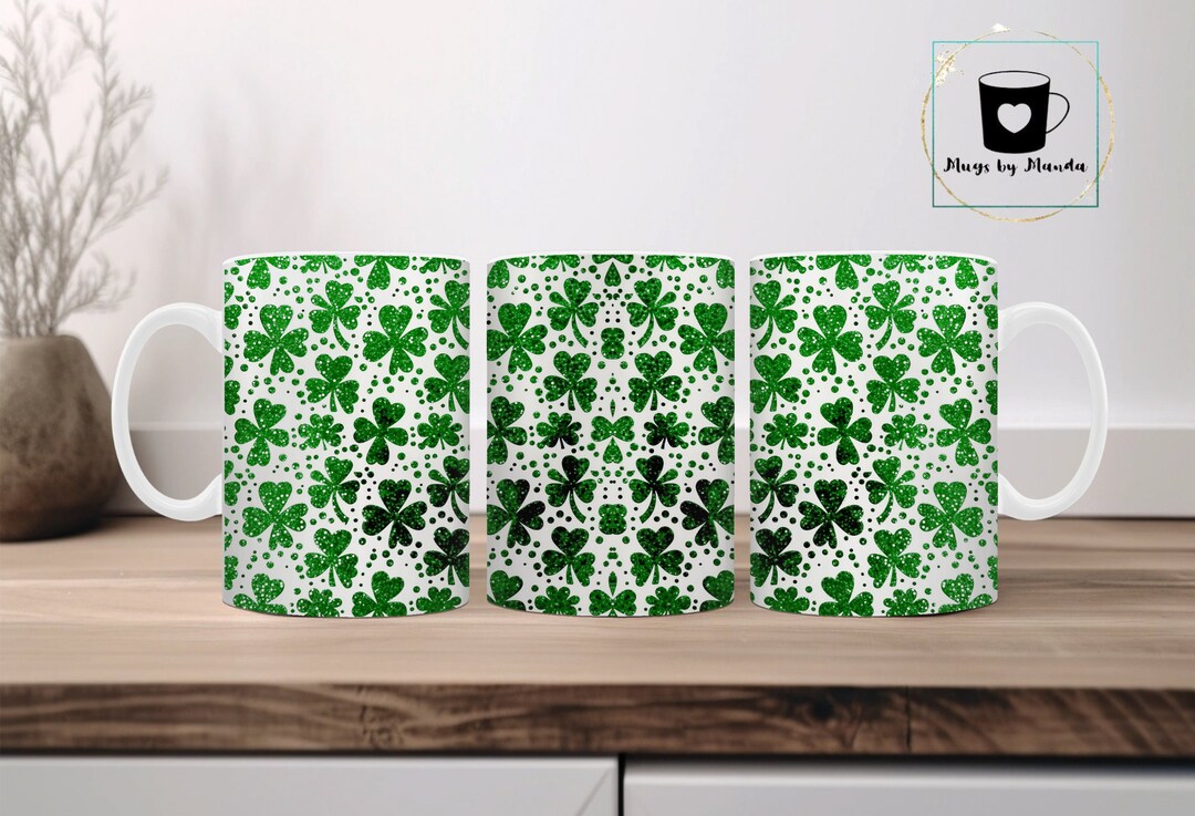 Shamrock Glitter Mug, Shamrock 15oz Mug, Shamrock Cup, St Patrick's Day ...