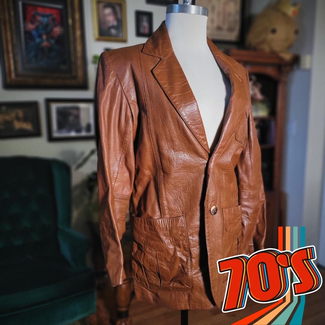 Vintage 70s Michel Lazarin for Roos Atkins Mens Leather Blazer Jacket ...