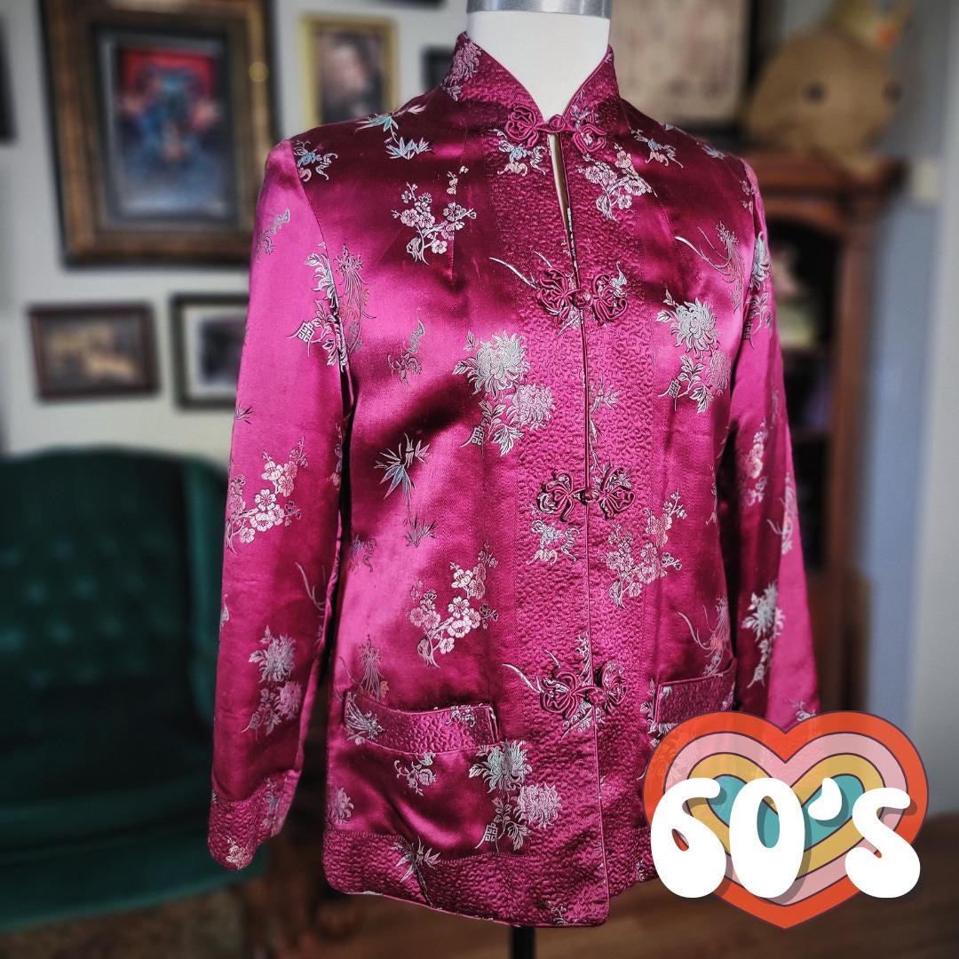 Vintage 60s Reversible Brocade Silk Jacket Kimono Style Mandarin Collar ...
