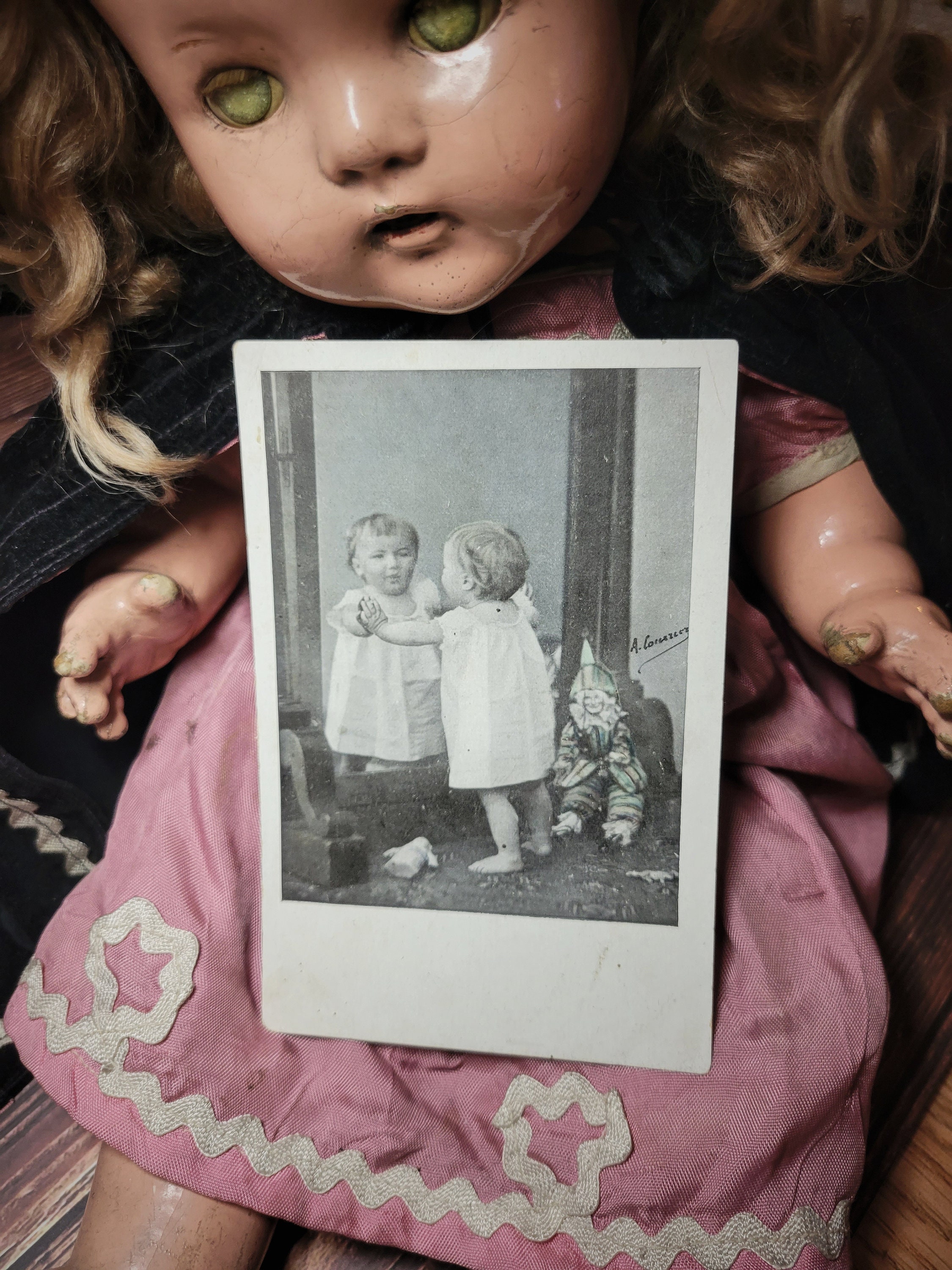 Send in the Clowns - Antique French Real Photo Postcard of a Baby and ...