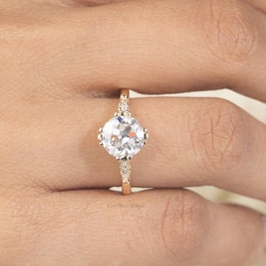 Vintage 2CT Old Mine Cut Diamond Ring 14K Solid Gold Old Mine Round Cut ...