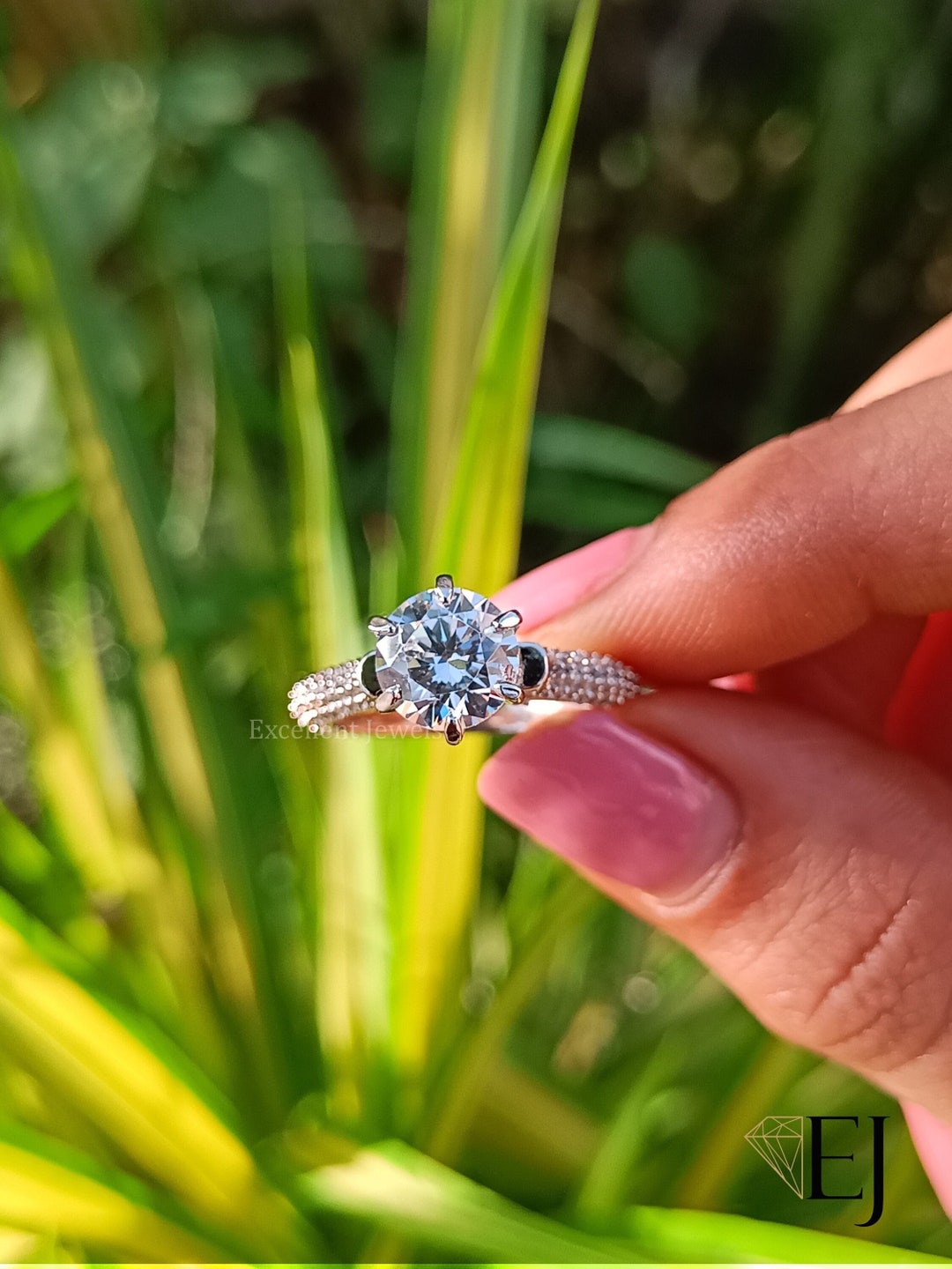 2.00CT Round Solitaire Diamond Bridge Pave Ring Round Cut Moissanite ...